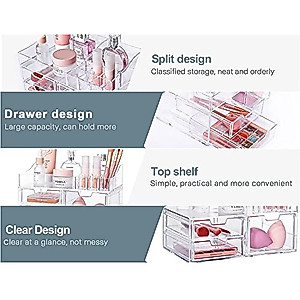 BREIS Makeup Organizer, Clear Acrylic Bathroom Organizers and Storage Box with Drawers for Vanity Skincare Beauty Countertop Desk, Cosmetic Display Case for Perfume Lipstick in Bedroom Dresser Top