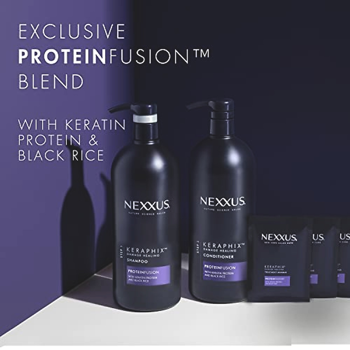 Nexxus Keraphix Shampoo and Conditioner and 3 Hair Repair Masks Treatment System (5 Pack) , Damaged Hair Treatment 33.8 oz, 2 Count & 1.5 oz, 3 Count