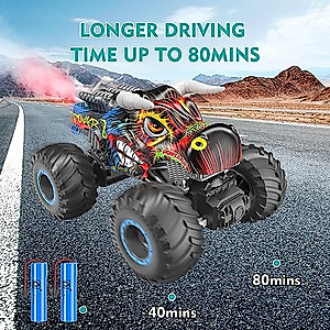 iBlivers Remote Control Monster Truck, 2.4GHz All Terrain Remote Control Monster Cars, RC Monster Truck Off-Road Car, RC Monster Car with Spray Music and Light for Boys 4-7 8-12 Kids