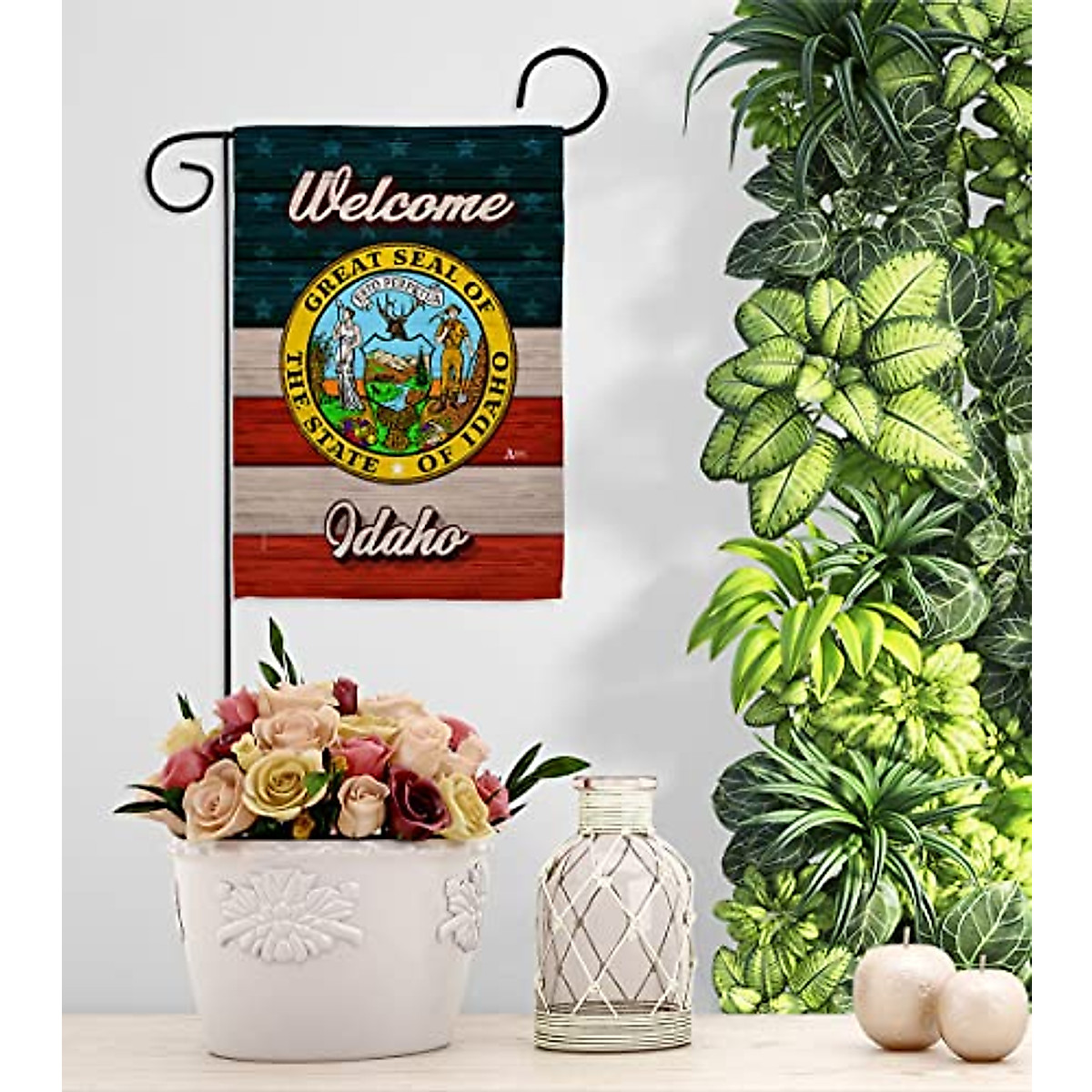 Welcome Idaho Garden Flag - Set Wood Dowel Americana States USA American Territories Republic Country Particular Area - House Decoration Banner Small Yard Gift Double-Sided Made in 13 X 18.5