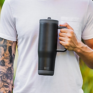 Built 40 oz Cascade Flip Straw Tumbler, Double Wall Insulated Tumbler, Gym & Sport Bottles - Stainless Steel & Straw Lid, Leak-Proof, Soft Bumper Base, Portable BPA-Free (Black)