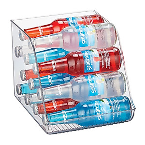 mDesign Tall Plastic Water Bottle Stackable Storage Organization Bin with Open Front for Kitchen Refrigerator, Freezer, Pantry, Holds 12 Bottled Drinks/Beverages, Ligne Collection, Clear