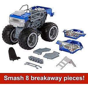 Mattel WWE Action Figure & Vehicle Playset, Wrekkin Slam Crusher Monster Truck with 8 Breakaway Parts