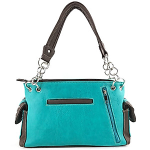 Zelris Western Floral Blossom Cross Women Conceal Carry Shoulder Handbag (Turquoise)