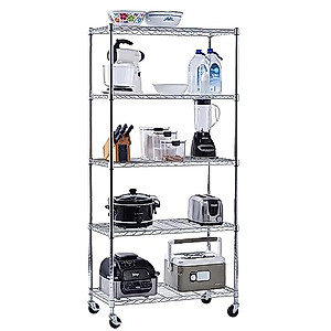 Sandusky MWS361872 5-Tier Mobile Wire Shelving Unit with 3" Rubber Casters, 5 Wire Shelves, Chrome, 72" Height x 36" Width x 18" Depth