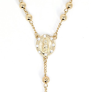 Me Plus 6mm CCB Beads Alloy Crucifix Cross Pendant Rosary Catholic Necklace 20" (R3G-GOLD)