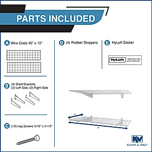 HyLoft 00967 45-Inch by 15-Inch Steel Wall Shelf for Garage Storage, Low-Profile Brackets, Off White, 2-Pack