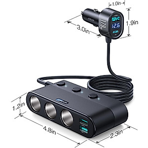 [2025 Upgraded] 7 in 1 Cigarette Lighter Adapter, JOYROOM 179W Car Charger Adapter with PD30W Charge(3.3FT Cable), 24V/ 12V Cigarette Lighter Splitter with Independent Switches & LED Voltage Display