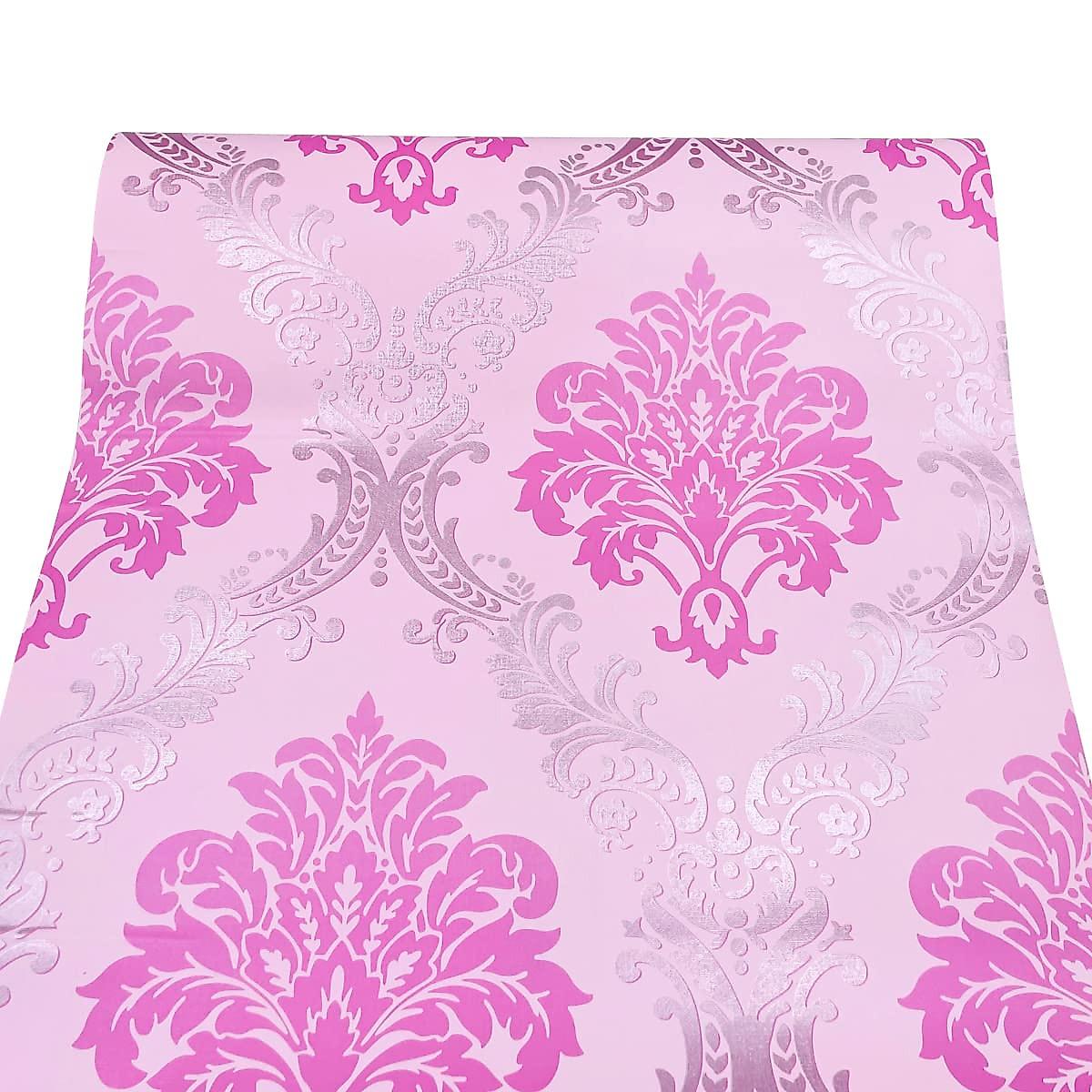 Yifasy Damask Wallpaper 19.7 ft Roll Revamp Dining Table Storage Bins Wall Furniture Decor Paper Pink Shelf Dresser Liner (M-236x17.7 Inch)