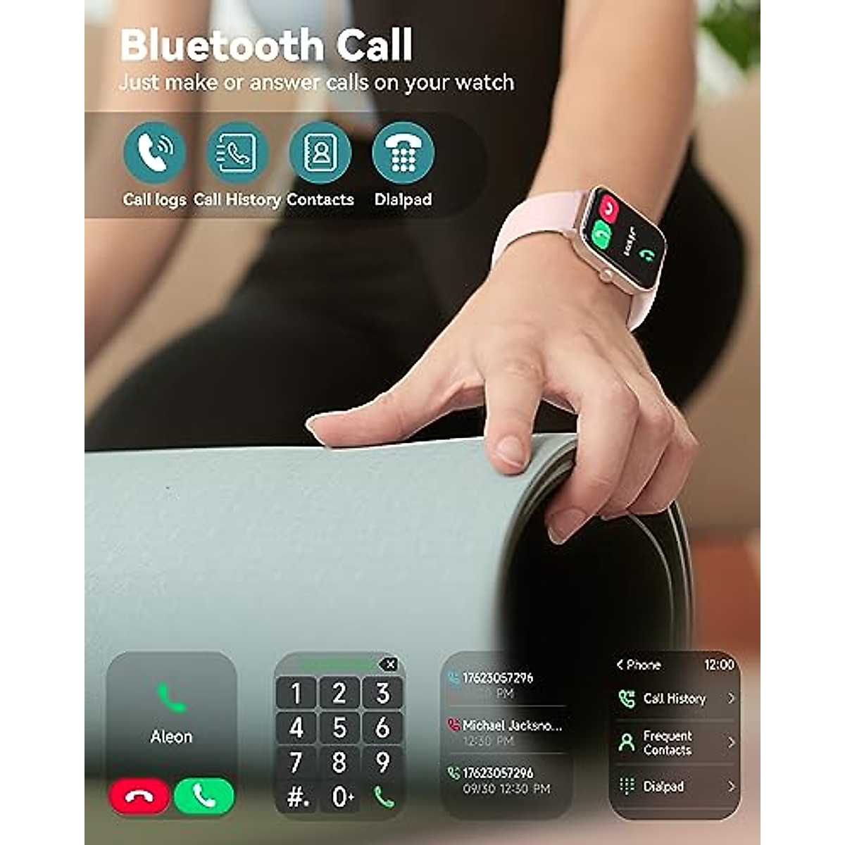 Smart Watch for Women, 1.8 Inch Fitness Watch with Bluetooth Call/Alexa Voice for Android iPhone, Activity Tracker with 100+ Sports, Steps/Calorie/SpO2/Heart Rate/Sleep Monitor, IP68 Waterproof