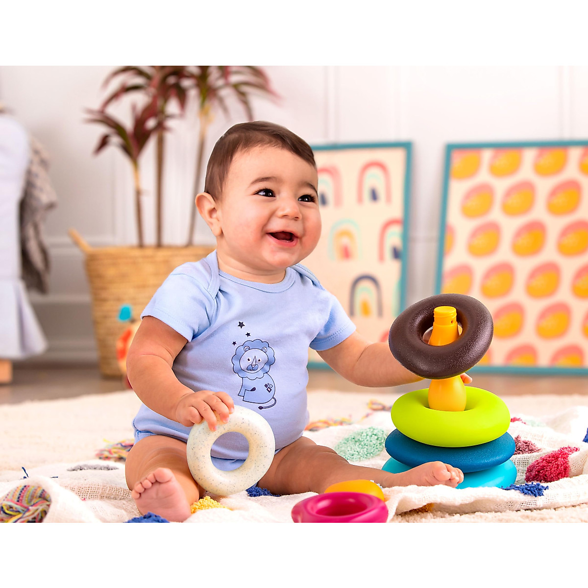 B. toys- B. baby – Stacking Rings – Baby textured Ring Stacker for Babies – Baby Toys 100% Non-Toxic – Early Development Toys