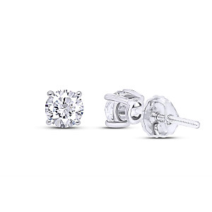 1/10ctw Round Natural Diamond Stud (IGI Certified 0.70 ct & up) Plus Quality Screw Back Earrings in 14k Solid White Gold, 0.04 Ctw - 2.00 Ctw