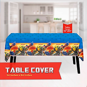 Transformers Birthday Party Supplies | Serves 16 | Transformers Party Supplies | Transformer Tablecover, Plates, Napkins, Cups, Tattoo Party Favors, Button