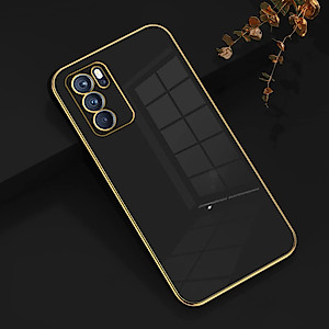 Tiwinxing Compatible with Oppo Reno 6 Pro Case for Women Men, Ultra Thin Oppo Reno 6 Pro Phone Case Silicone Cute Shockproof Plating Electroplate Soft Cases Cover (Black)