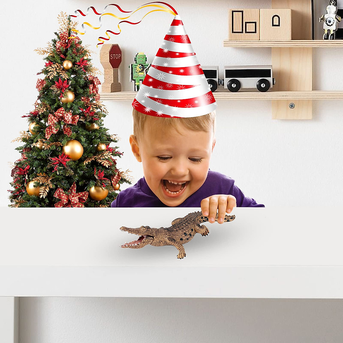 Gemini&Genius Crocodile Action Figures Wildlife World Safari Animals Figures Stocking Stuffers and Collectible Toys The Coolest Cake Toppers for Kids (Brown Crocodile)