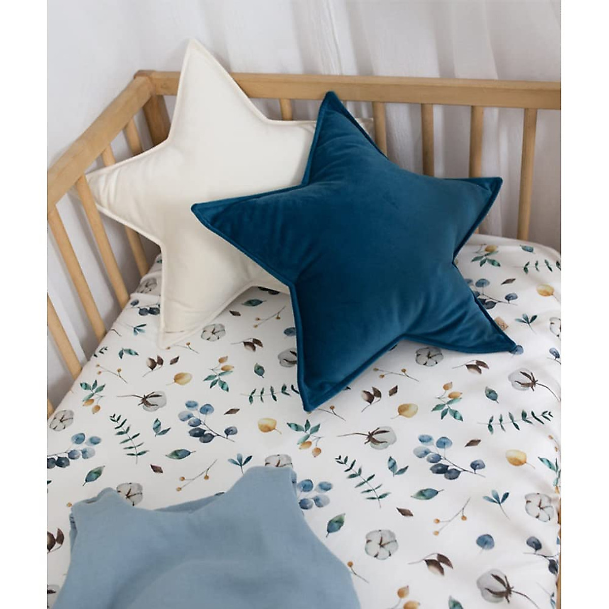 JIKAL Star Moon Shaped Pillow Soft Velvet Nursery Stuffed Throw Pillows for Kids Room Couch Reading Nook Decor (Star, Teal)