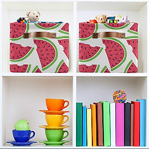 Rectangular Storage Bin Patron Sandia Watermelon Basket with Handles - Nursery Storage, Laundry Hamper, Book Bag, Gift Baskets