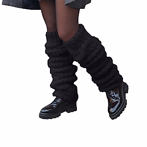 Womens Wool Knit Knee Leg Warmers Y2K Kawaii Thigh High Calf Boot Cuffs Winter Goth Stacked Crochet Loose Tube Long Stocking
