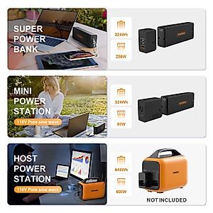 Runhood Portable Power Station RALLYE NANO, 324Wh Modular Solar Generator Lithium Battery Energy Bar 256W DC Outlet,110V/80W AC Outlet (Solar Panel Not Included) for Outdoors Camping Travel Hunting