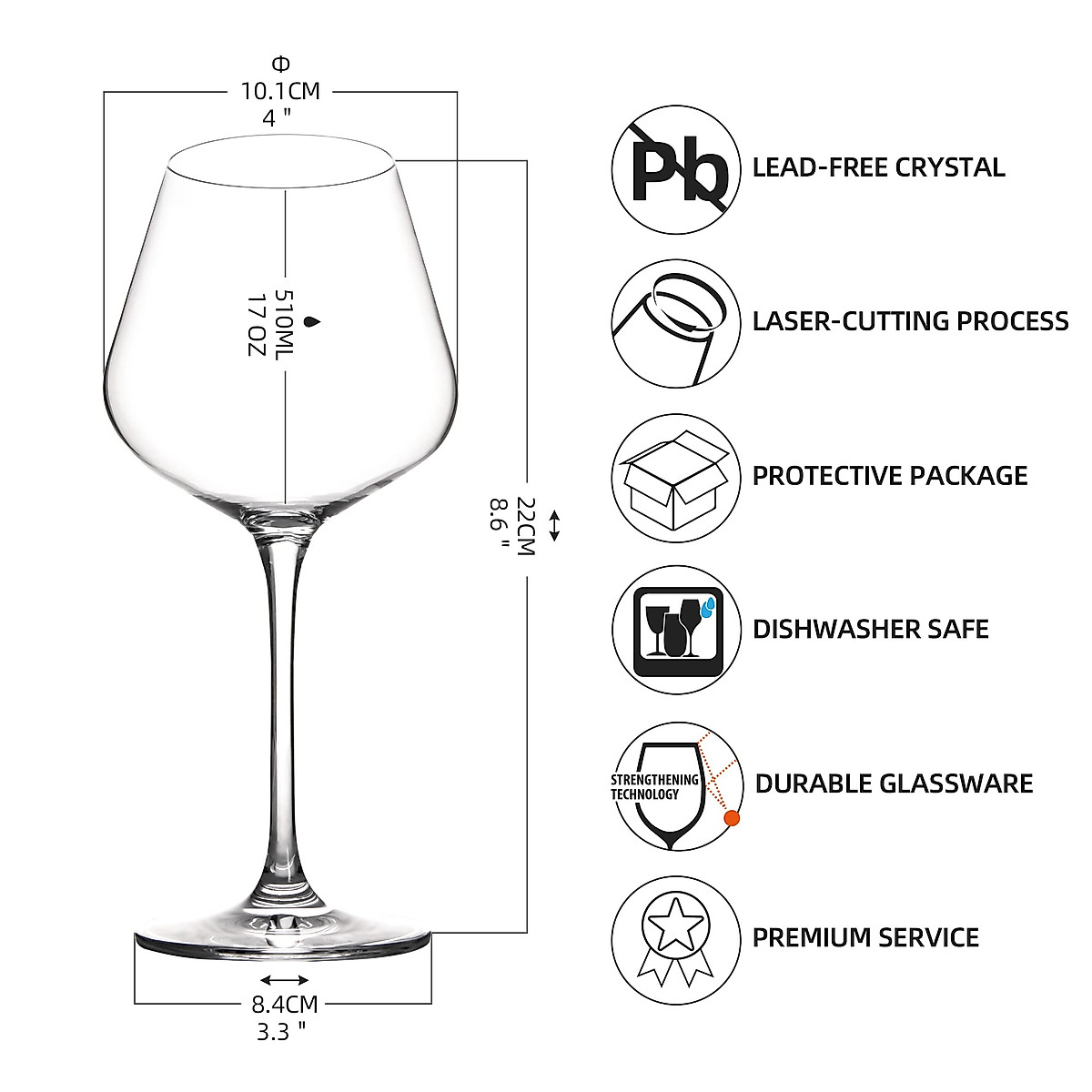 FAWLES Red Wine Glasses, Set of 6 Burgundy Wine Glasses, 17 oz Crystal Wine Glasses, Wedding Housewarming Gift