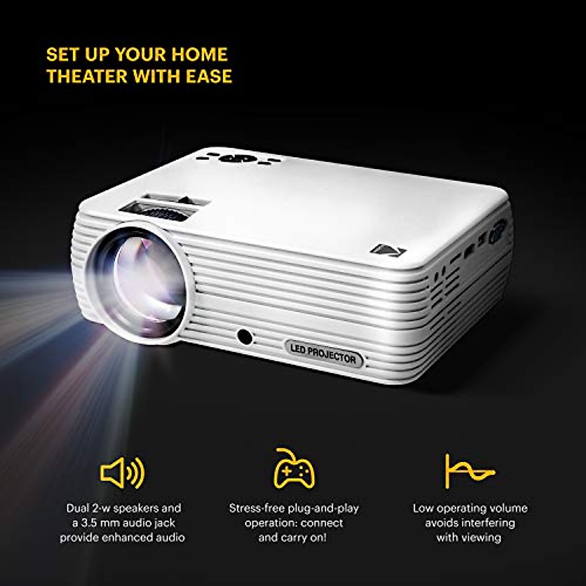KODAK FLIK X4 Home Projector | 4.0 LCD Compact Home Theater System Projects Up to 150” with 1080p Compatibility & Bright Lumen LED Lamp | VGA/AV/HDMI/USB/TF Inputs | Remote, Tripod & Carry Case