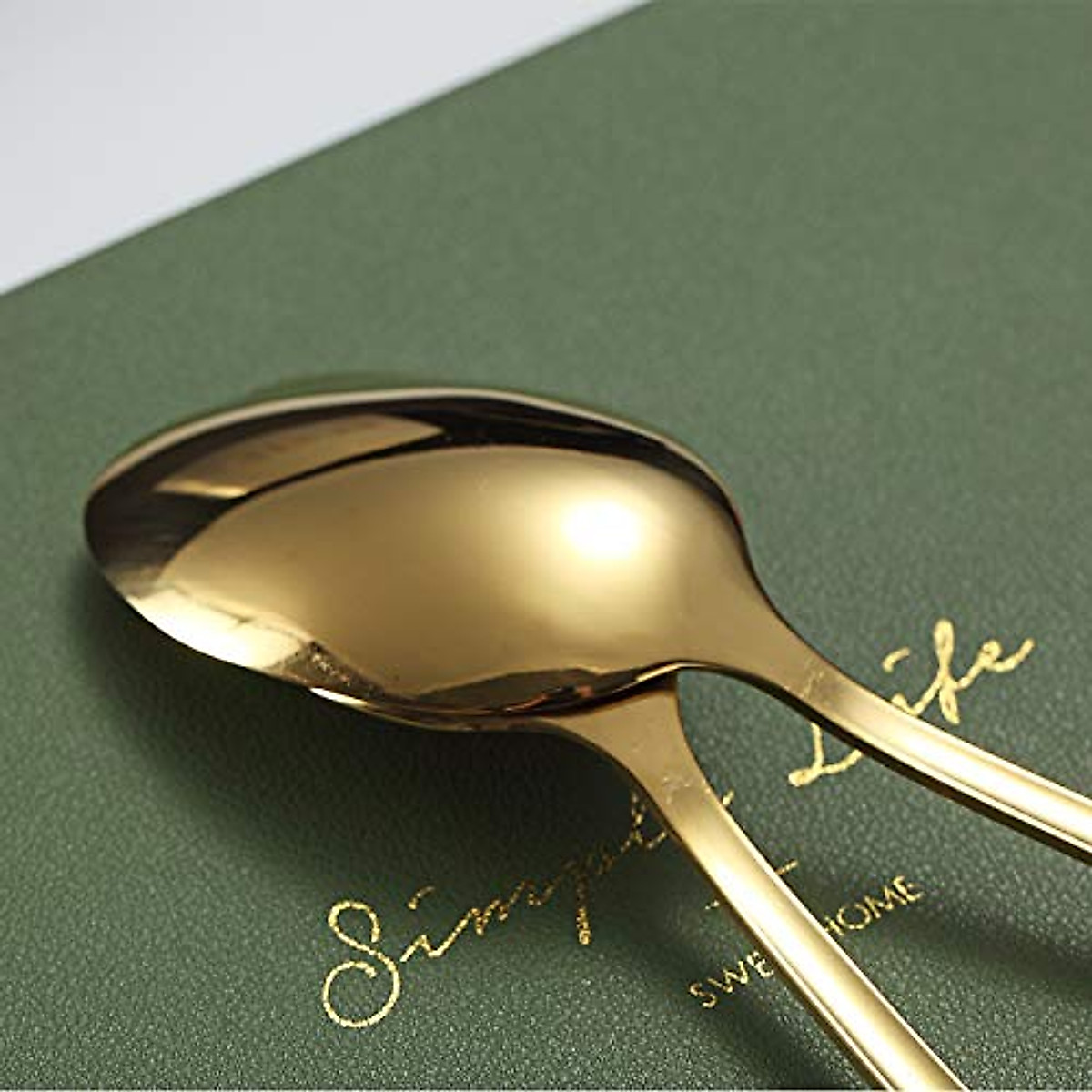 Gold Dinner Spoons, Kyraton 6 Pieces 7.5" Stainless Steel Table Spoon With Titanium Gold Plating, Gold Soup Spoons, Dessert Spoons Sliverware Dishwasher Safe Set of 6