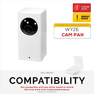 Screwless Tilted Wall Mount Kit Compatible with Wyze Cam Pan, VHB Stick On, Full Tilt & Pan Function, No Mess, No Drilling, Strong Adheasive Mount, Angled Down White by Brainwavz