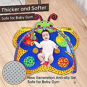 Rivpabo Baby Play Mat, Animal Theme Baby Play Gym with 5 Sensory Toys, Thicker Non-Slip Baby Activity Center for Motor Skill Development, Washable Tummy Time Mat for Infant and Newborn (Beebee)