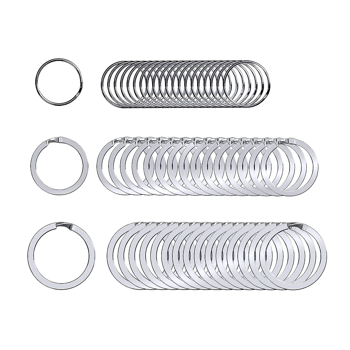 Key Ring 50 Pcs 1.25'' -15 Pcs,1'' -15Pcs, 0.8''-20Pcs Ring Flat Rings Split Keyrings