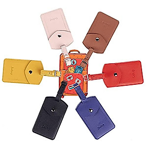 Sodsay Leather 2 Luggage Tag Baggage Bag Travel Tags with Privacy Flap (Neon Yellow)