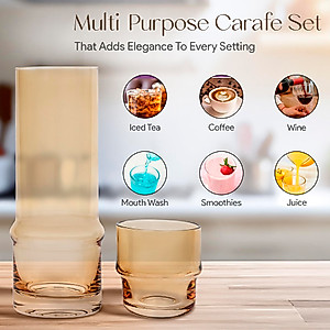 Elle Decor Bedside Water Carafe with Tumbler | 33Ounce Pitcher and Matching Drinking Glass | Stackable Cup as a Lid for Carafe | Home Dcor for Guest Room, Nightstand, Office, or Gift