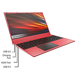 Gateway Ultra Slim Notebook, 15.6'' FHD IPS Display, AMD Ryzen 3-3250U with Radeon Graphics, 4GB RAM, 256GB SSD, Webcam, Tuned by THX Audio, Bluetooth, HDMI, Micro SD Slot, Type-C, Red (GWTN)