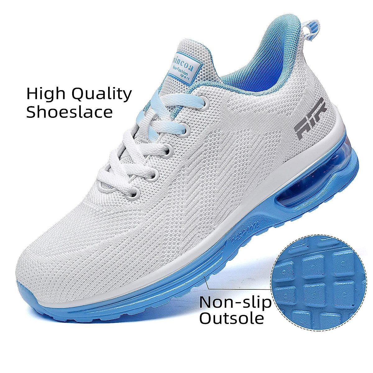 Lamincoa Air Tennis Shoes for Women Lightweight Comfortable Running Shoes Lace Up Tennis Shoes Road Casual Outdoor White-Blue 7