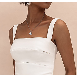 925 Sterling Silver Pearl Pendant Necklace | Freshwater Cultured White 9.5-10mm Real Pearl with Cubic Zirconia for Girl&Women-AKOCIDY