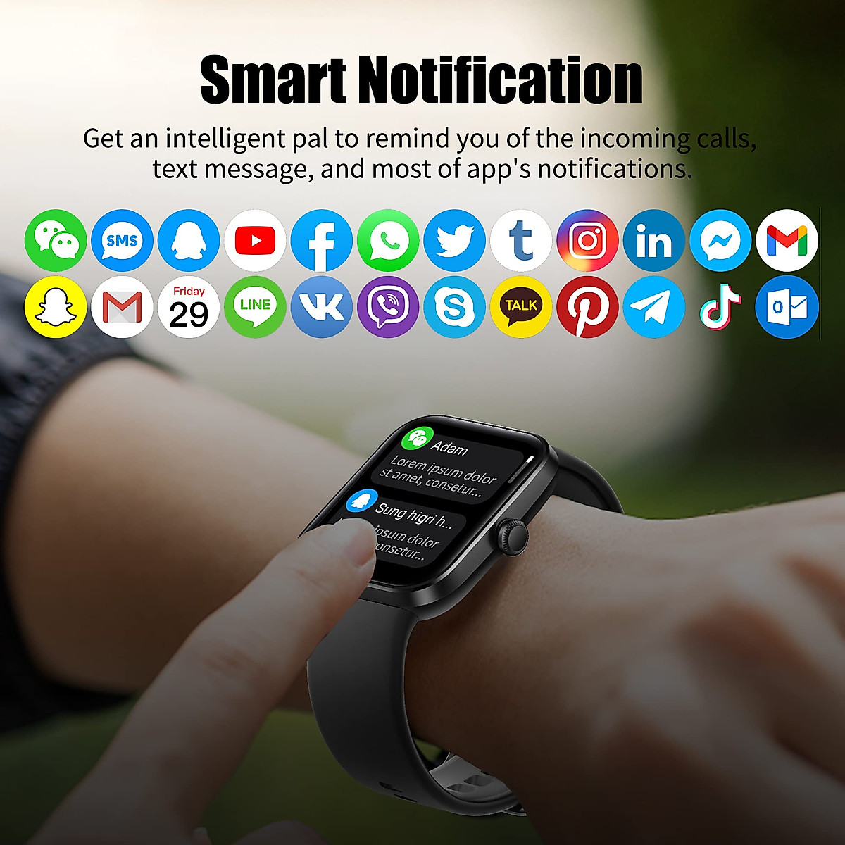 AlERTSEAL Smart Watch, Smart Watch for Android and iOS Phones, 1.7" Full Touch Screen Fitness Watch with Heart Rate, Blood Oxygen Monitor,Sleep Monitor, 5ATM Waterproof Smartwatch for Men Women Black