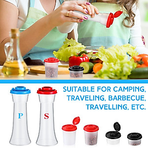 Baderke 6 Pcs Salt and Pepper Shaker Set Hourglass Plastic Salt and Pepper Shakers with Lids Airtight Spice Jar Dispenser for Restaurant Kitchen Camping Outdoor, 3 Sizes