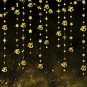 Gold 45th Birthday Decorations Number 45 Circle Dot Twinkle Star Garland Metallic Hanging Streamer Bunting Banner Backdrop for Women Mens 45 Year Old Birthday Forty Five Anniversary Party Supplies