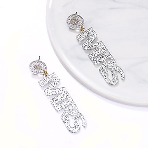 YAHPERN Bride Earrings for Women Wedding Mrs Dangle Earrings (Silver Mrs)
