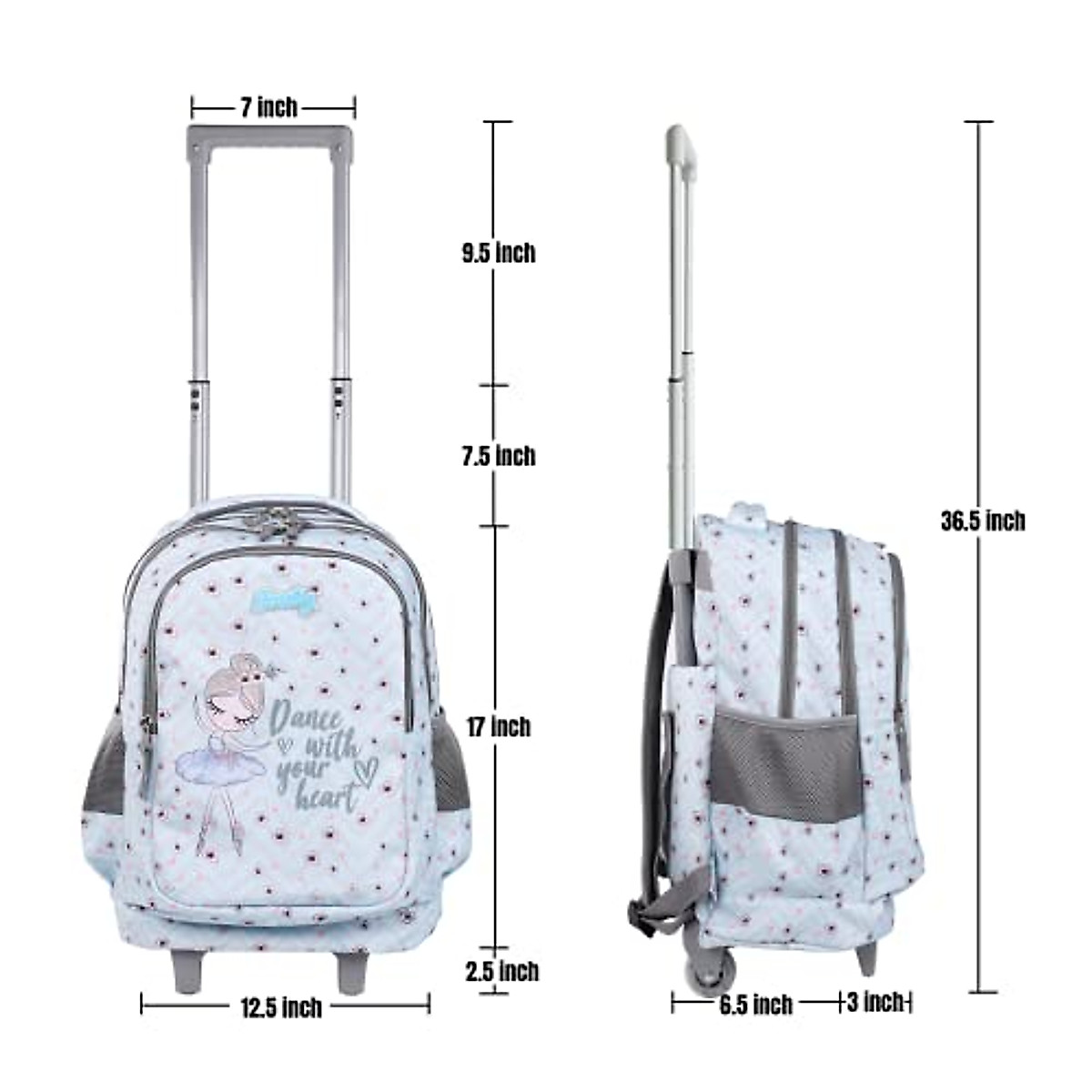 seastig Rolling Backpack for Kids Wheeled Backpack Double Handle Wheeled Backpack with Lunch Bag and Pencil Case Set