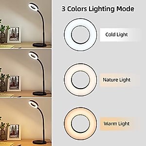 KAWOTI LED Desk Lamp USB Desk Light with 3 Lighting Modes Dimmable 10 Brightness Levels and Rotatable Phone Holder 360 ° Flexible Gooseneck for Bed Reading Work Study