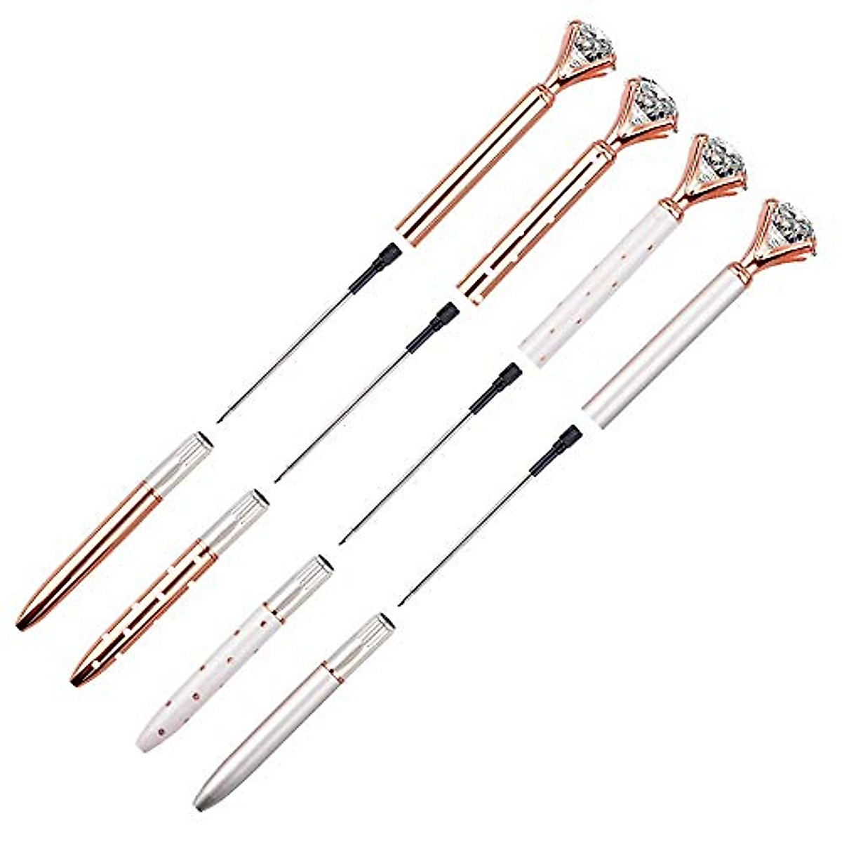 LONGKEY Diamond Pens Large Crystal Diamond Ballpoint Pen Bling Metal Ballpoint Pen Office and School (4pack)
