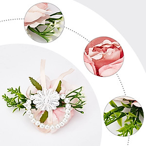 CRASPIRE 4pcs Wedding Wrist Corsage Pink Rose Corsage Wristlet Women Bride Bridesmaid Pearl Hand Flower Wristlet Band Bracelet for Wedding Party Prom Suit Festival Engagement Decorations