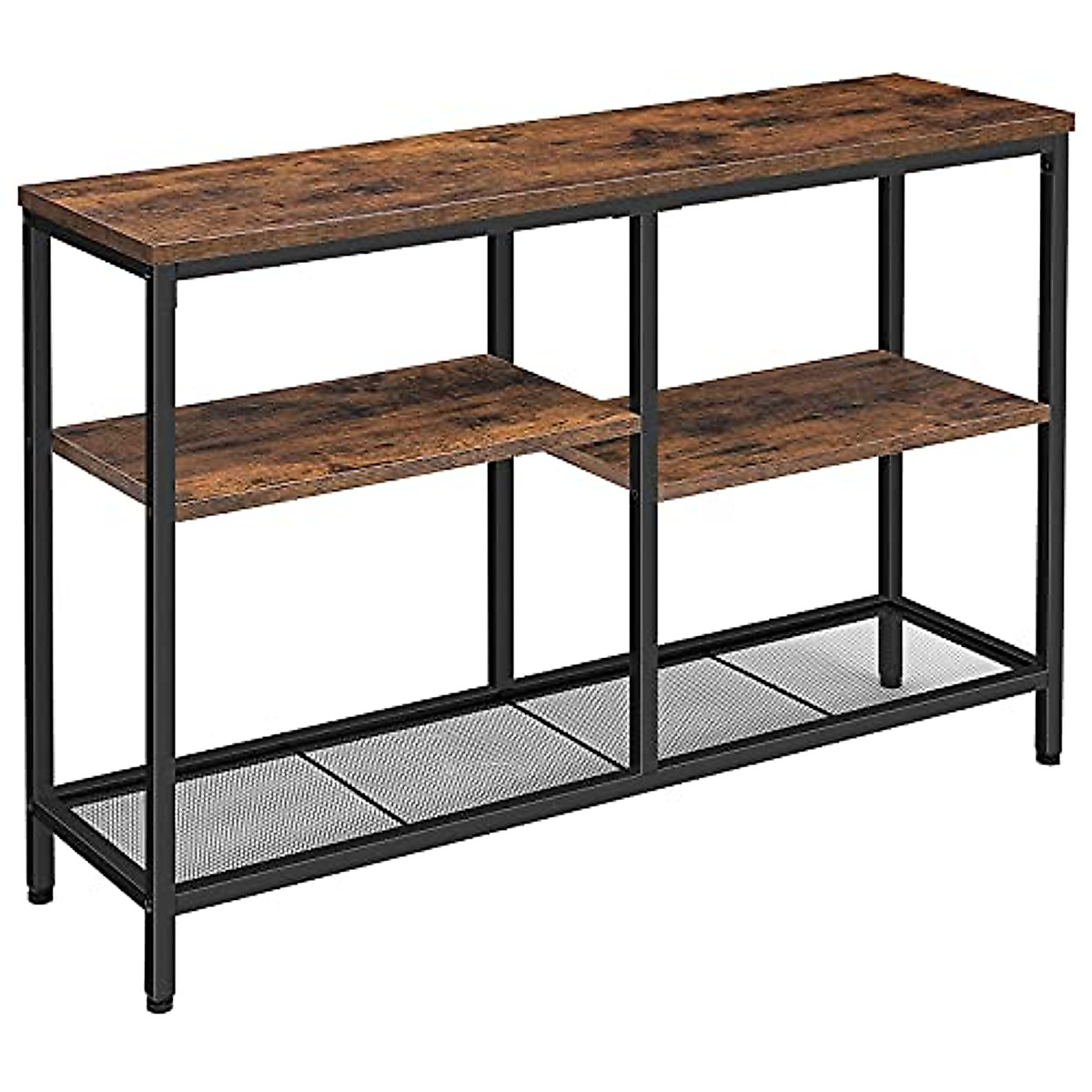 HOOBRO 43.3” Console Table, 4-Tier Industrial Bookshelf, Narrow Entryway Table, Sofa Table, Bookcase, Storage Shelf, Entrance Table, Hallway, Living Room, Bedroom, Rustic Brown BF28XG01