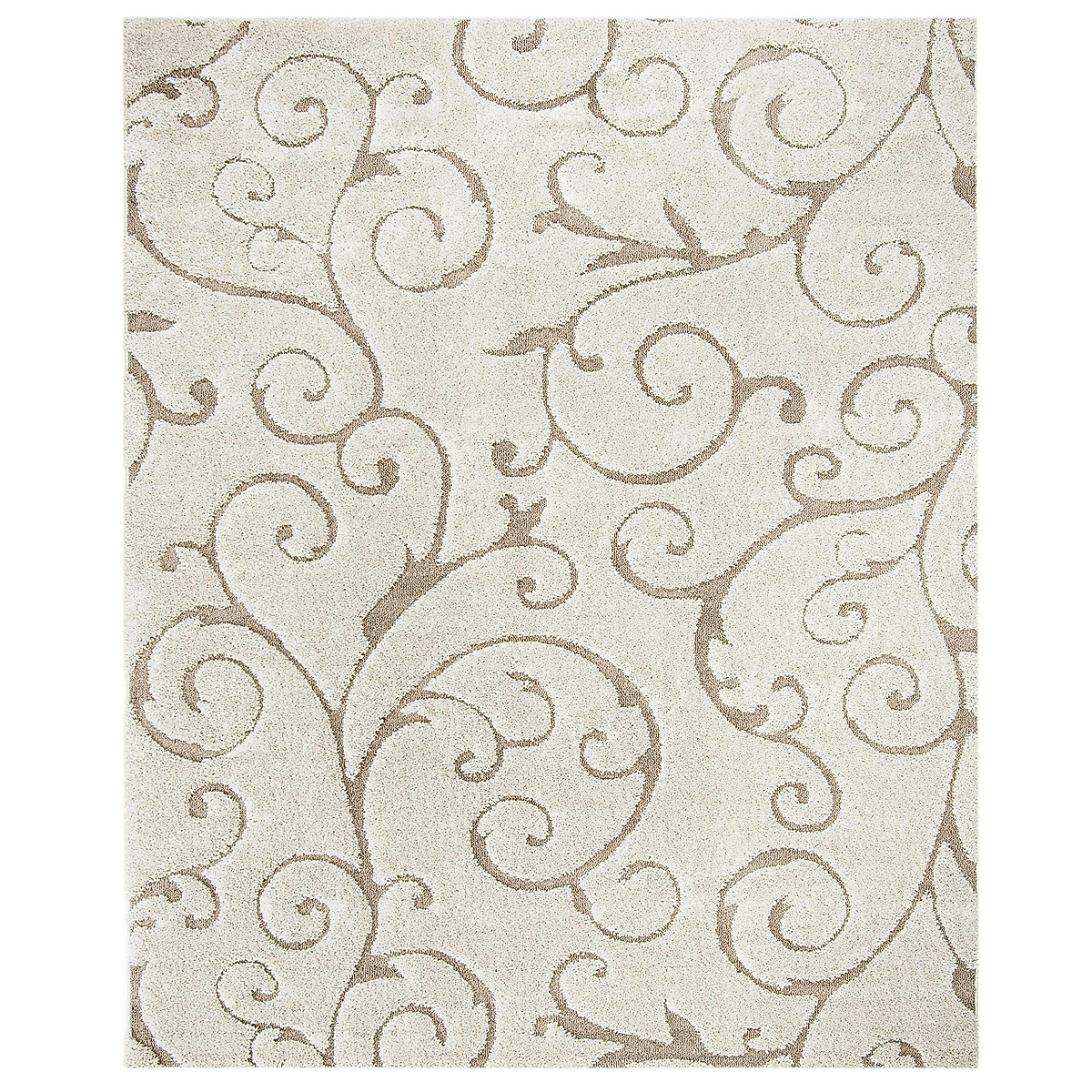 SAFAVIEH Florida Shag Collection Area Rug - 8' x 10', Cream & Beige, Scroll Design, Non-Shedding & Easy Care, 1.2-inch Thick Ideal for High Traffic Areas in Living Room, Bedroom (SG455-1113)
