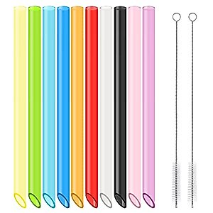 10Pcs Extra Wide Reusable Boba Straws & Smoothie Straws,with 2 Brushe 10 Colors BPA FREE Food-Grade Jumbo Straws for Smoothies,Bubble Tea(Tapioca,Boba Pearls),Milkshake