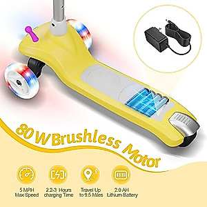 3 Wheel Electric Scooter for Kids, Gobazaar Kids Electric Scooter, 3 Wheel Kids Electric Scooter for Boys/Girls Ages 2-10, Adjustable Height, Fun LED Flashing Wheels Great Gifts