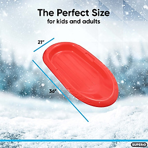 Superio Toboggan Snow Sled for Kids and Adults, 36" and 48" Heavy Duty Plastic Slider with Handles and Hole for Pull Ropes- Kid and Adult Winter Fun, 3 Pack (Red, Yellow, Blue-36)