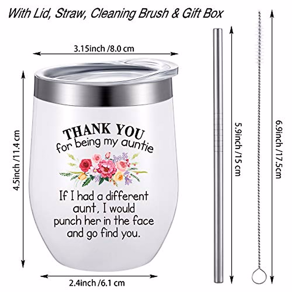 Aunt Birthday Gift from Niece Nephew Best Aunt Ever Thank You for Being My Aunt Coffee Mug for Mother's Day Christmas 12 oz Insulated Stainless Steel Wine Tumbler with Lid Straw and Brush