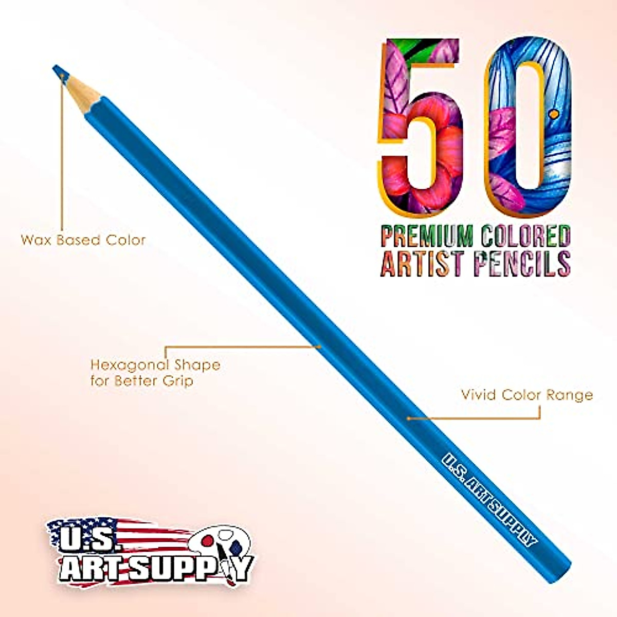 U.S. Art Supply 50 Piece Adult Coloring Book Artist Grade Colored Pencil Set with Zippered Storage and Carrying Case - Vibrant Colors, Smooth Art Drawing, Sketching - Kids, Students, Adults, Beginners