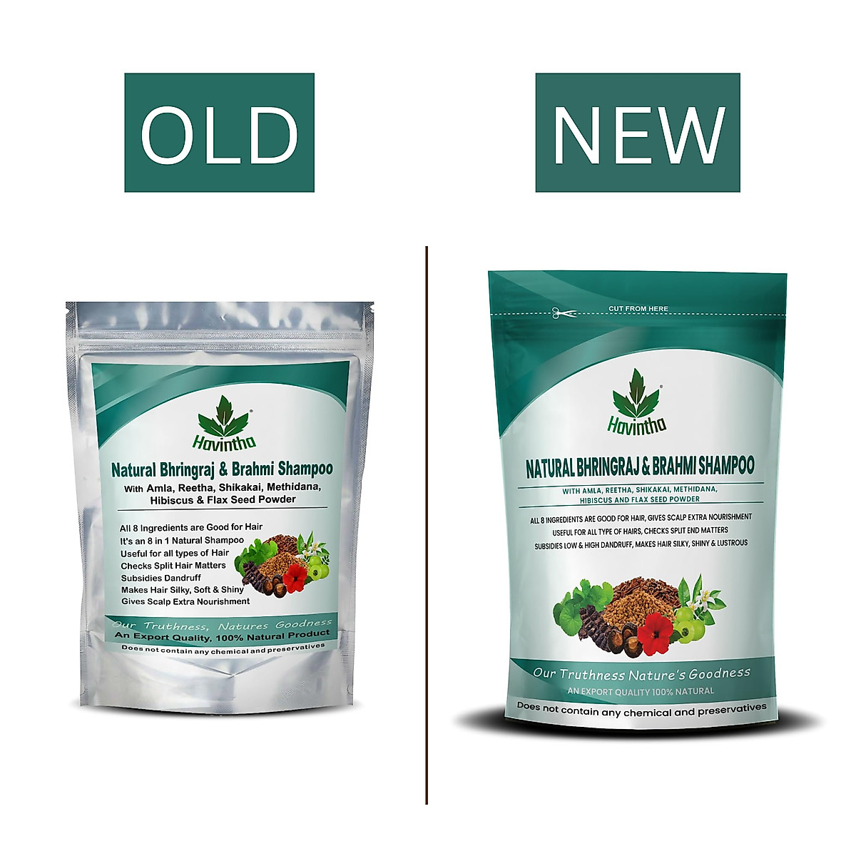 Havintha Natural Shampoo for Hair with Amla Reetha Shikakai Methidana Hibiscus Bhringraj Brahmi and Flax Seed Powder, 227gm